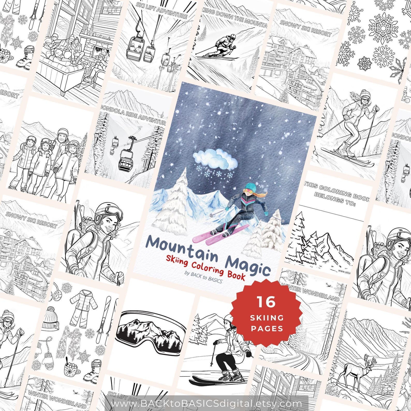 Mountain Magic Skiing Coloring Book, 16 Printable Winter Designs ...
