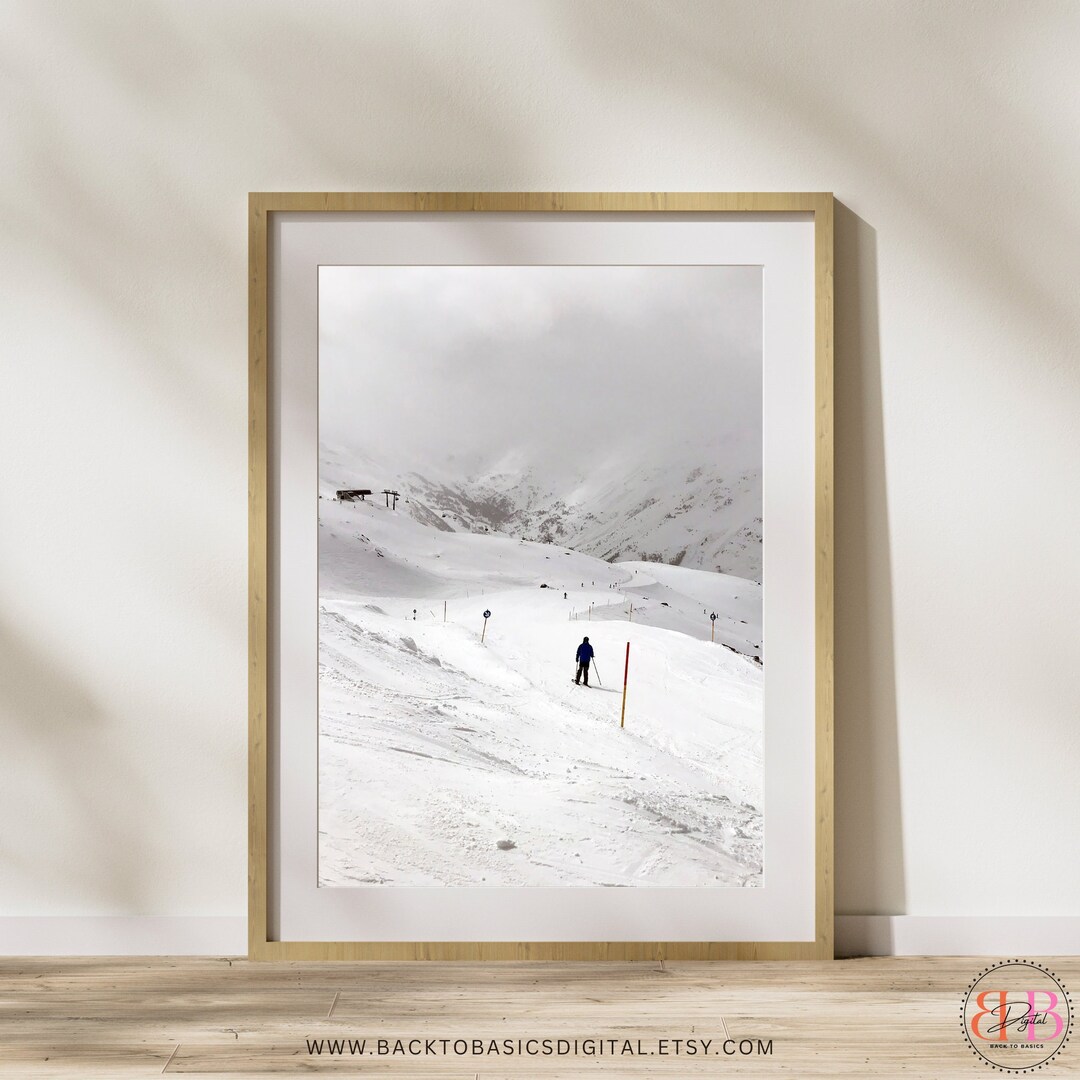 Printable Skier on the Way, Instant Digital Download, Winter Landscape ...