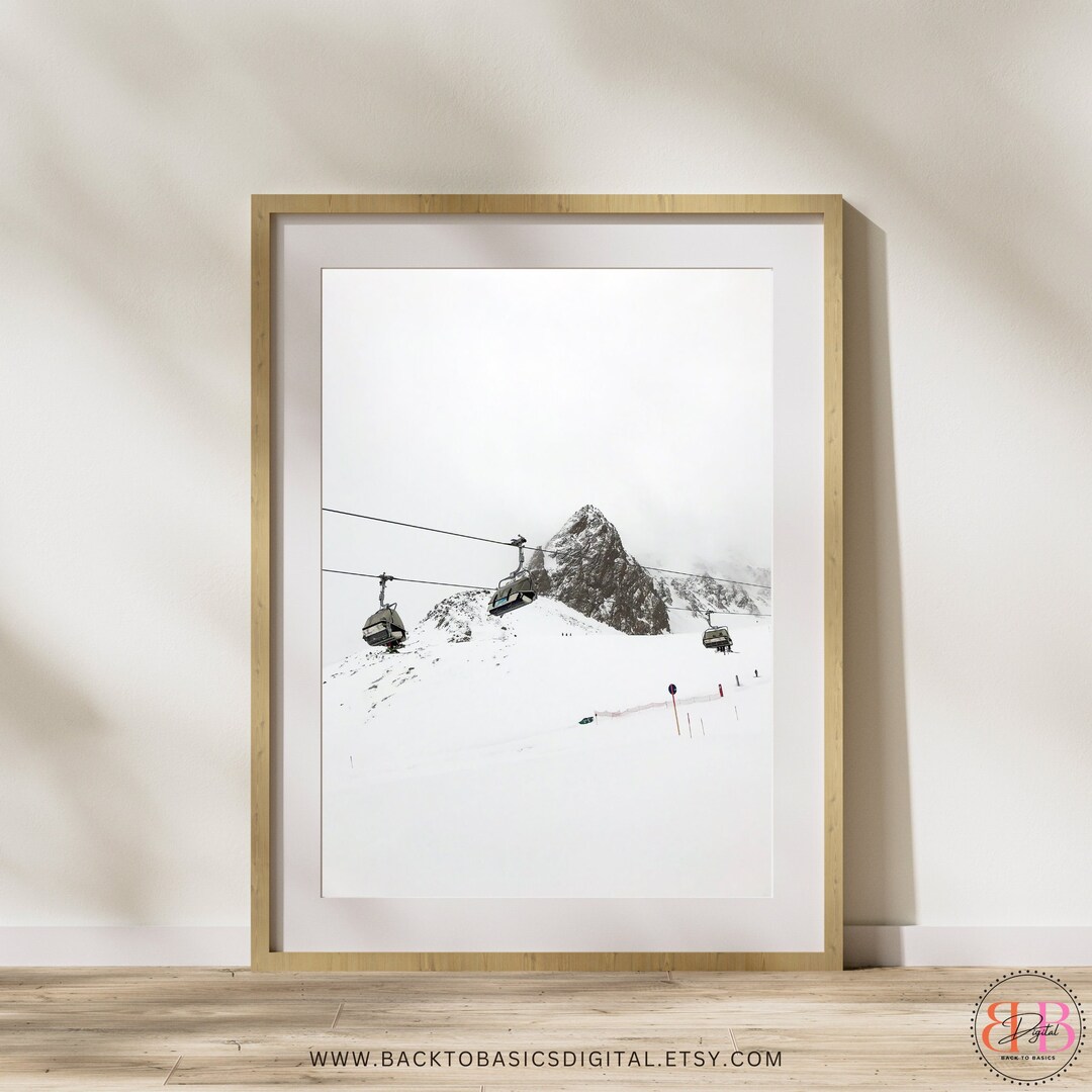 Printable Ski Mountain Art Print, Digital Download, Winter Landscape ...