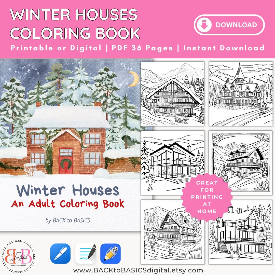 Winter Houses Coloring Book | 37 Unique Winter Designs Instant Download ...