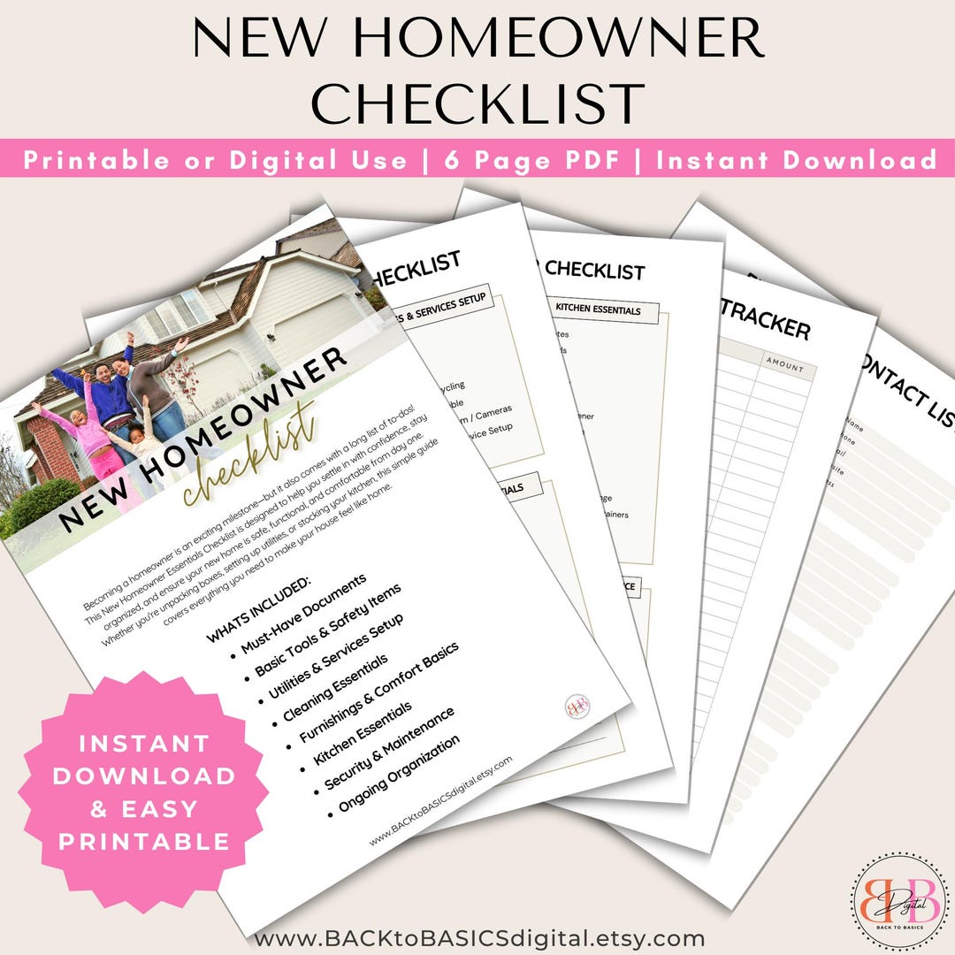 New Homeowner Checklist, Printable and Fillable PDF, First Time Home ...
