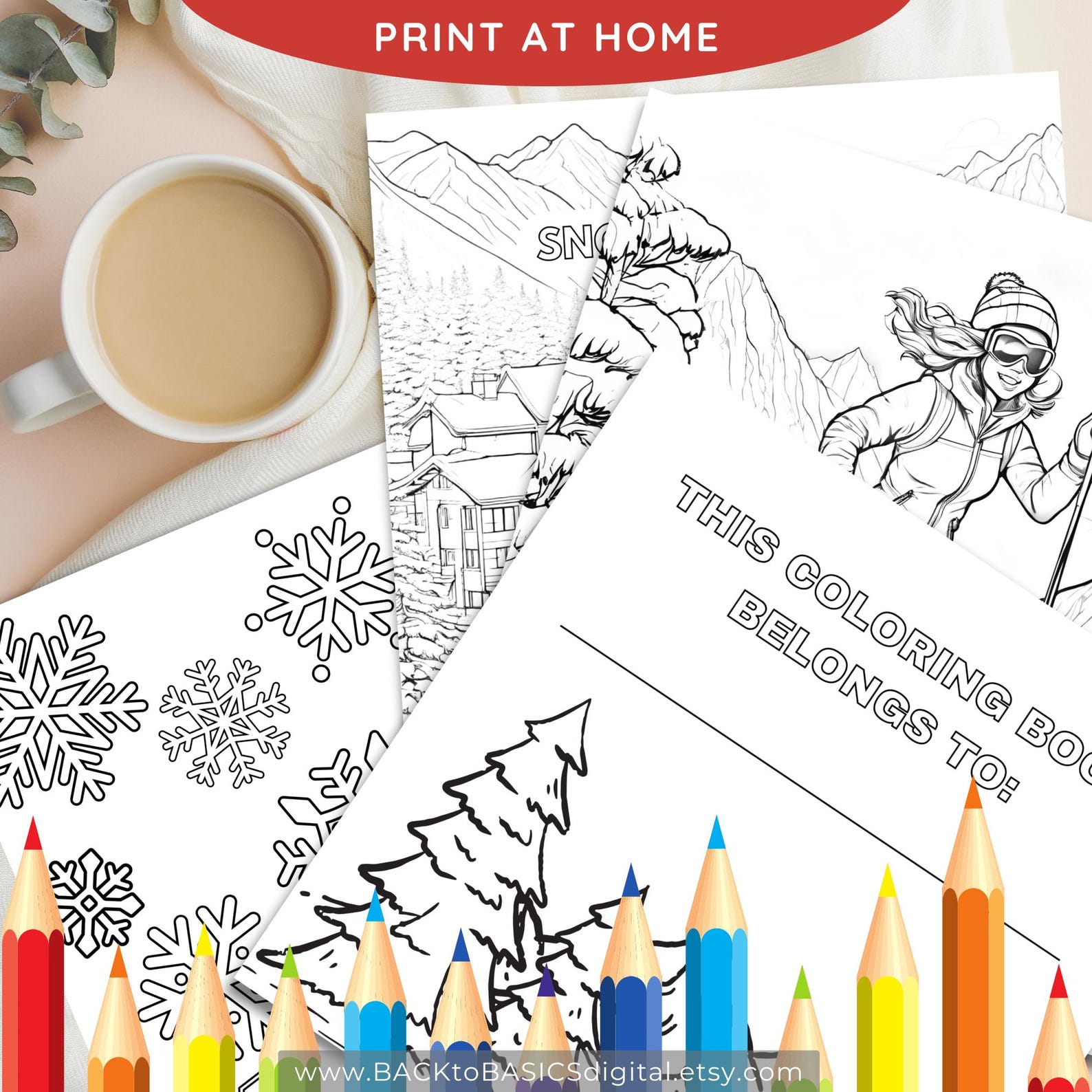 Mountain Magic Skiing Coloring Book, 16 Printable Winter Designs ...
