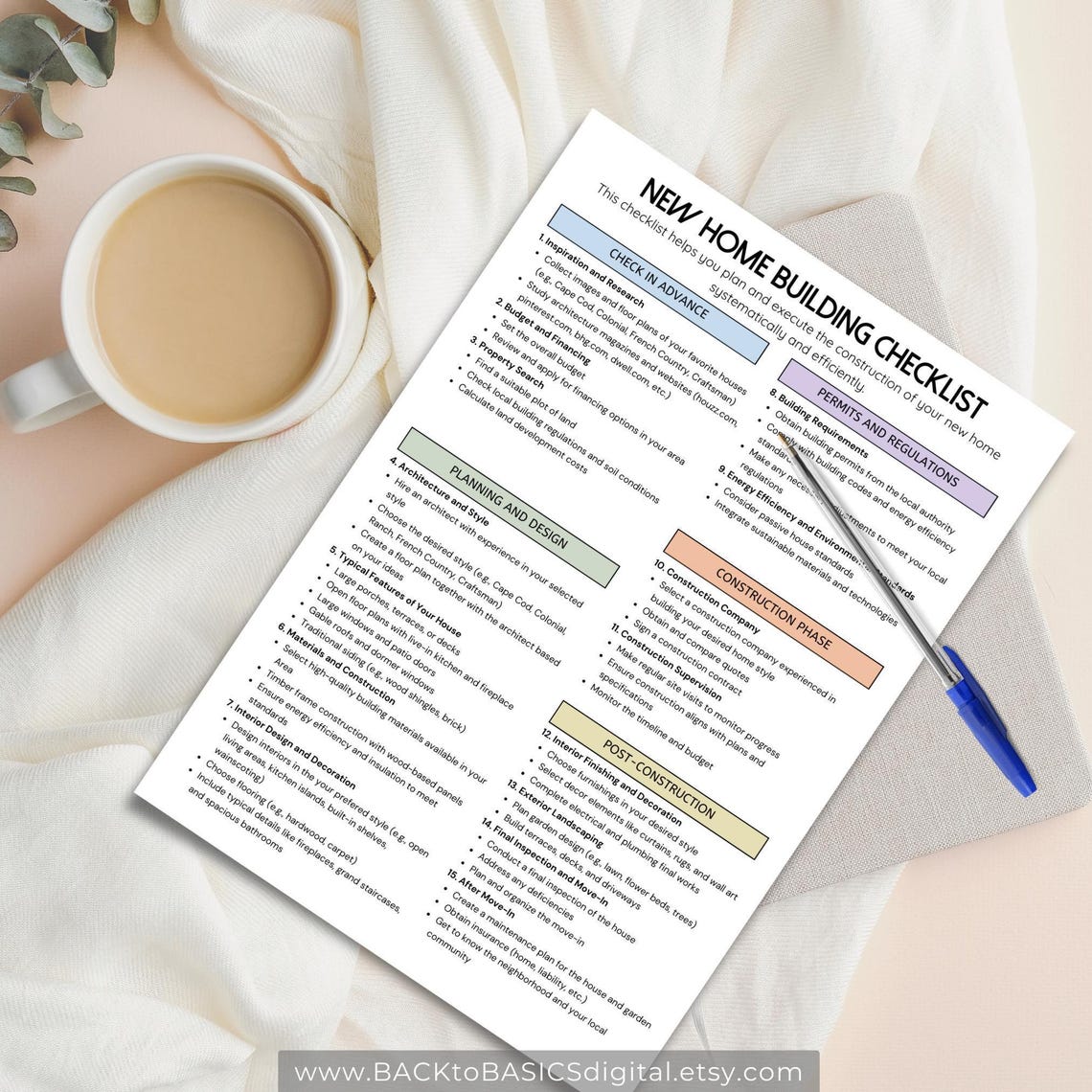 Home Building Checklist - 1-page Printable PDF for Home Build & Home ...