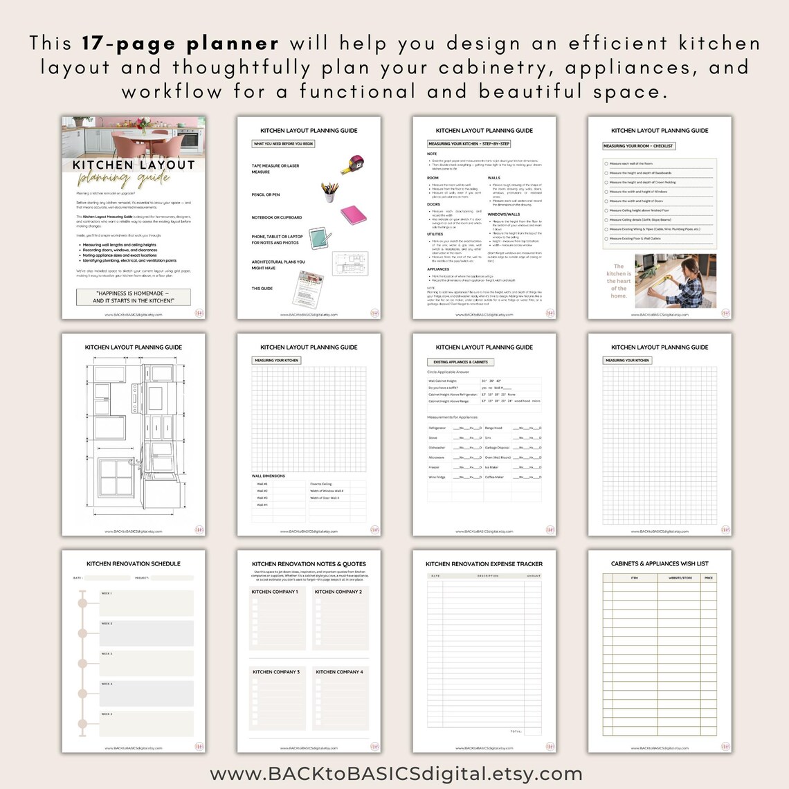 Kitchen Layout Planner | Fillable PDF for Home Remodel | Easy-to-use ...