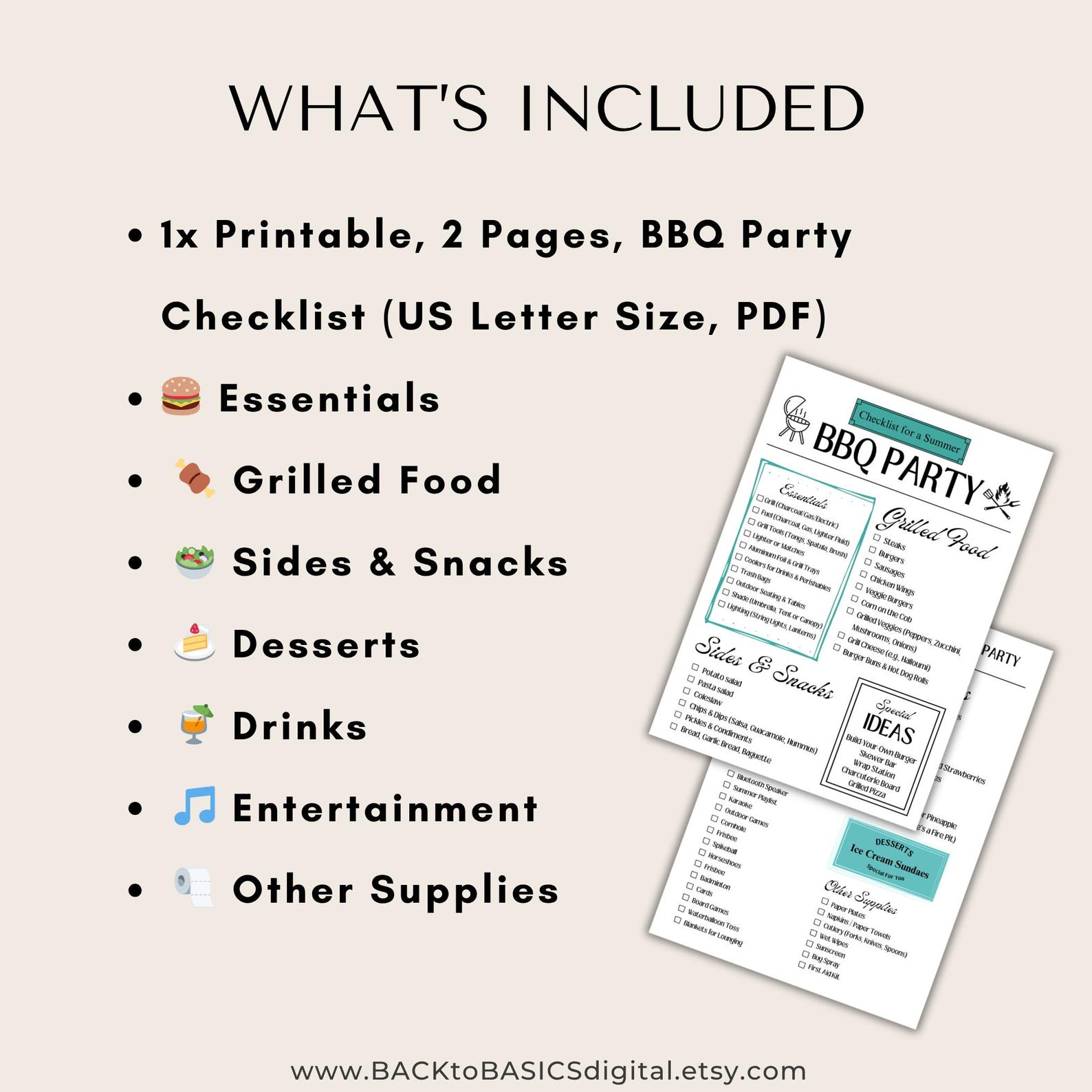 BBQ Grill Party Checklist - Printable 2 Page BBQ Planner, Summer ...