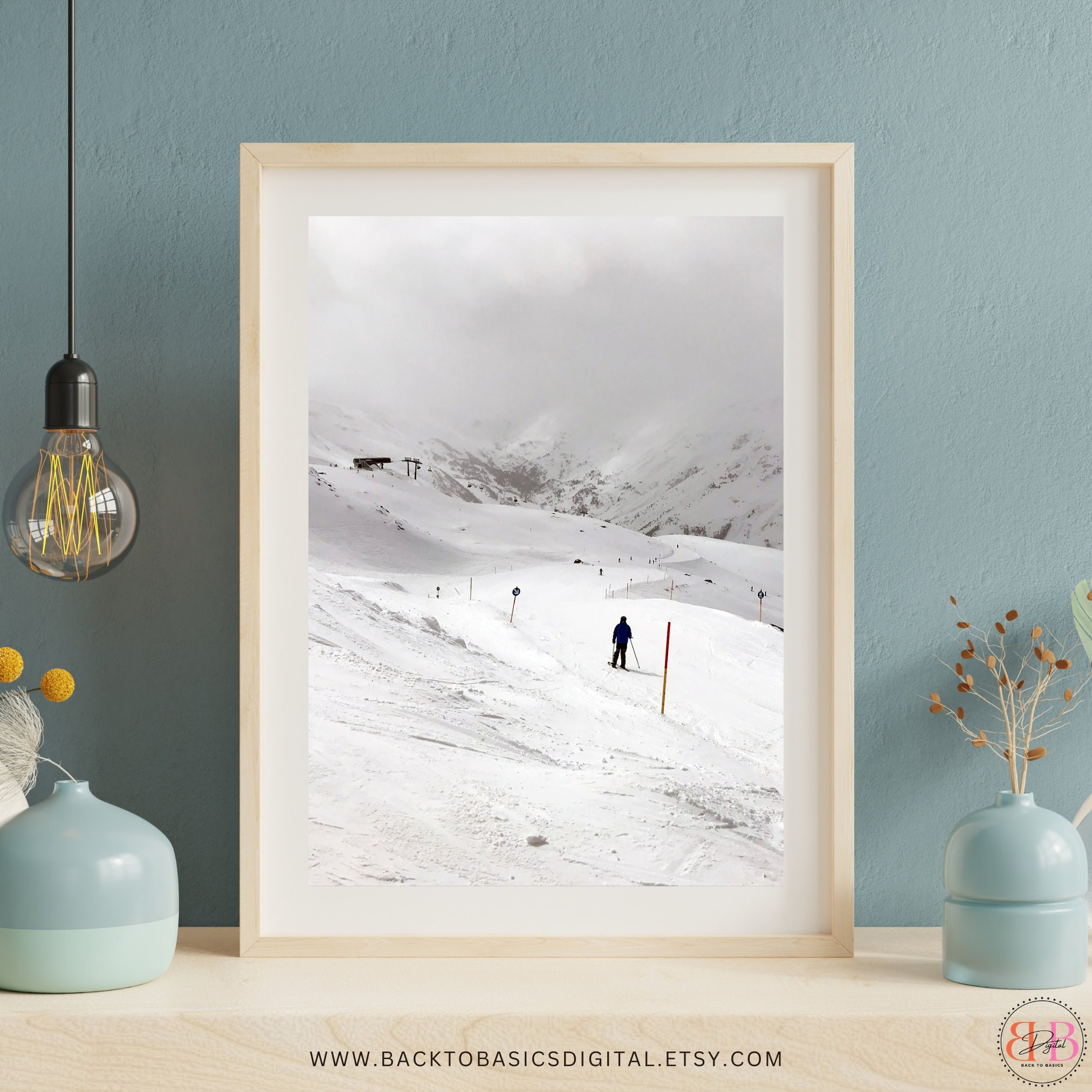 Printable Skier on the Way, Instant Digital Download, Winter Landscape ...