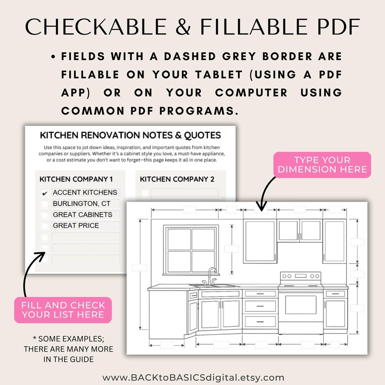 Kitchen Layout Planner | Fillable PDF for Home Remodel | Easy-to-use ...