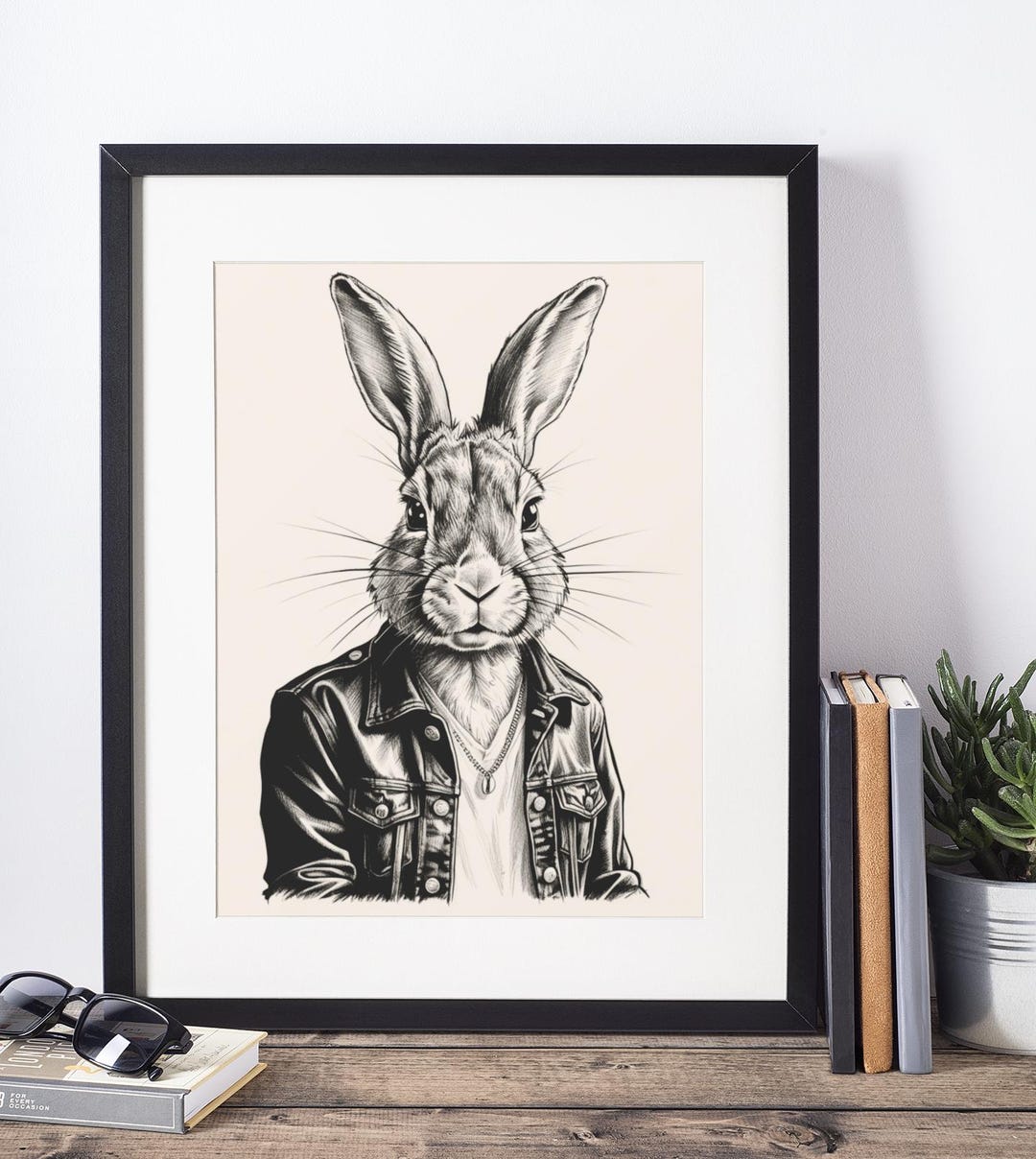 Rocker Bunny Digital Print – Cool Rabbit Wall Art, Music Lover Decor ...