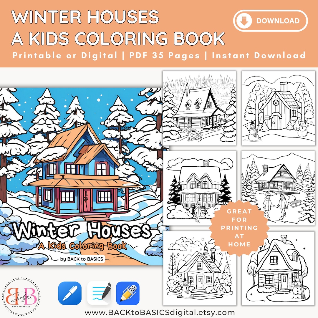 Winter Houses Kids Coloring Book | 35 Printable Designs for Kids ...