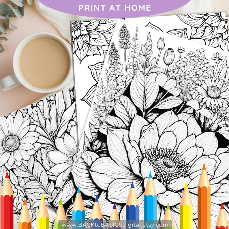 Blossoms and Blooms Adult Coloring Book | 62 Relaxing Floral Designs ...