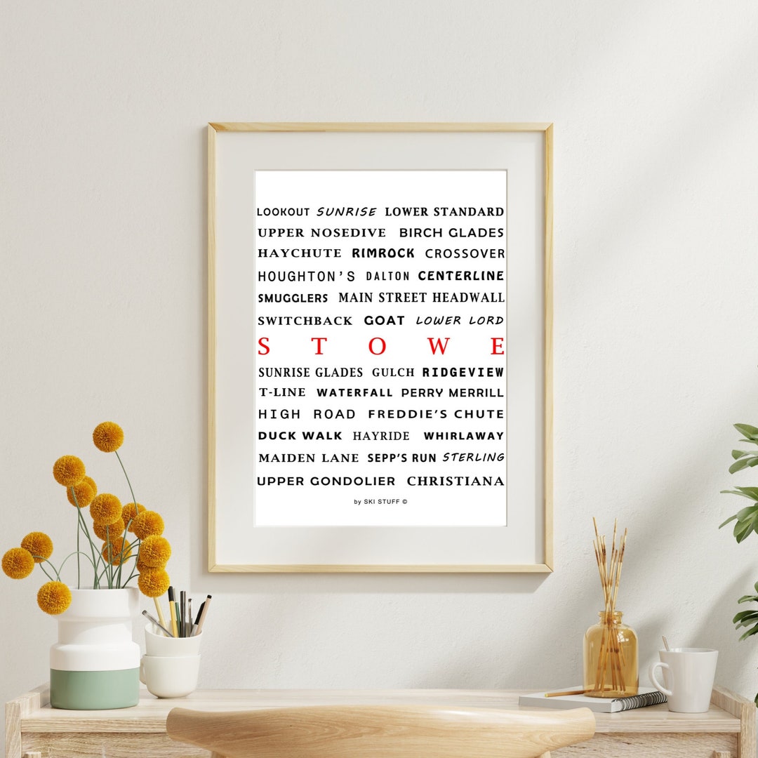 Printable Stowe Vermont Ski Resort Trail Names - Digital Download ...