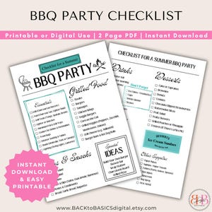 BBQ Grill Party Checklist - Printable 2 Page BBQ Planner, Summer ...
