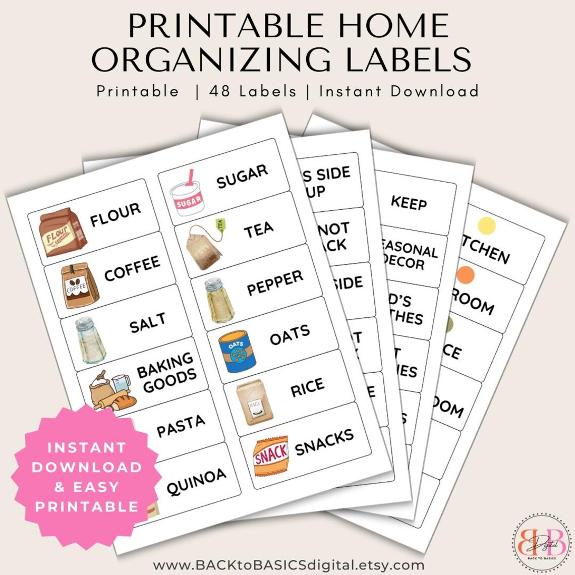 Printable Decluttering Label Set | Kitchen Storage | 4 Pages 48 Home ...