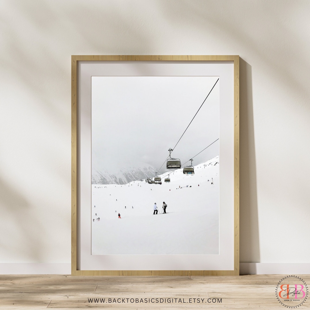 Printable Chair Lift Art Print, Digital Download, Winter Landscape Wall ...