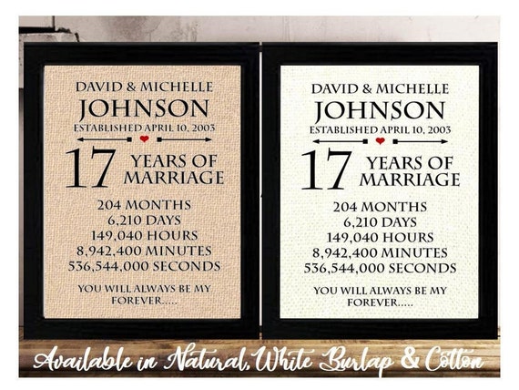 17 Years of Marriage 17th Anniversary Wedding Gift for Wife | Etsy