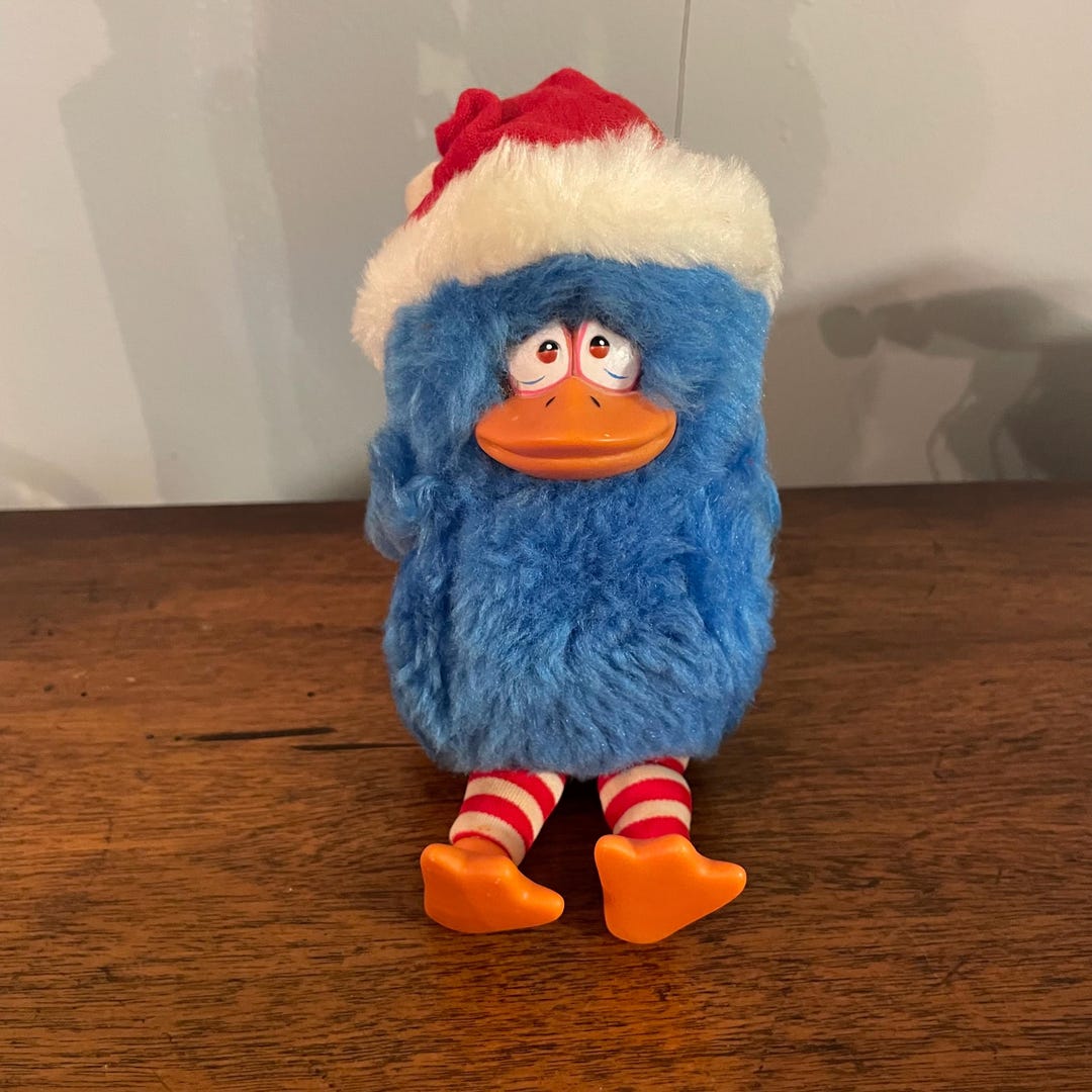 Vtg Russ Berrie Lester the Looney Bird Blue 6" Xmas Hat Ornament Plush ...