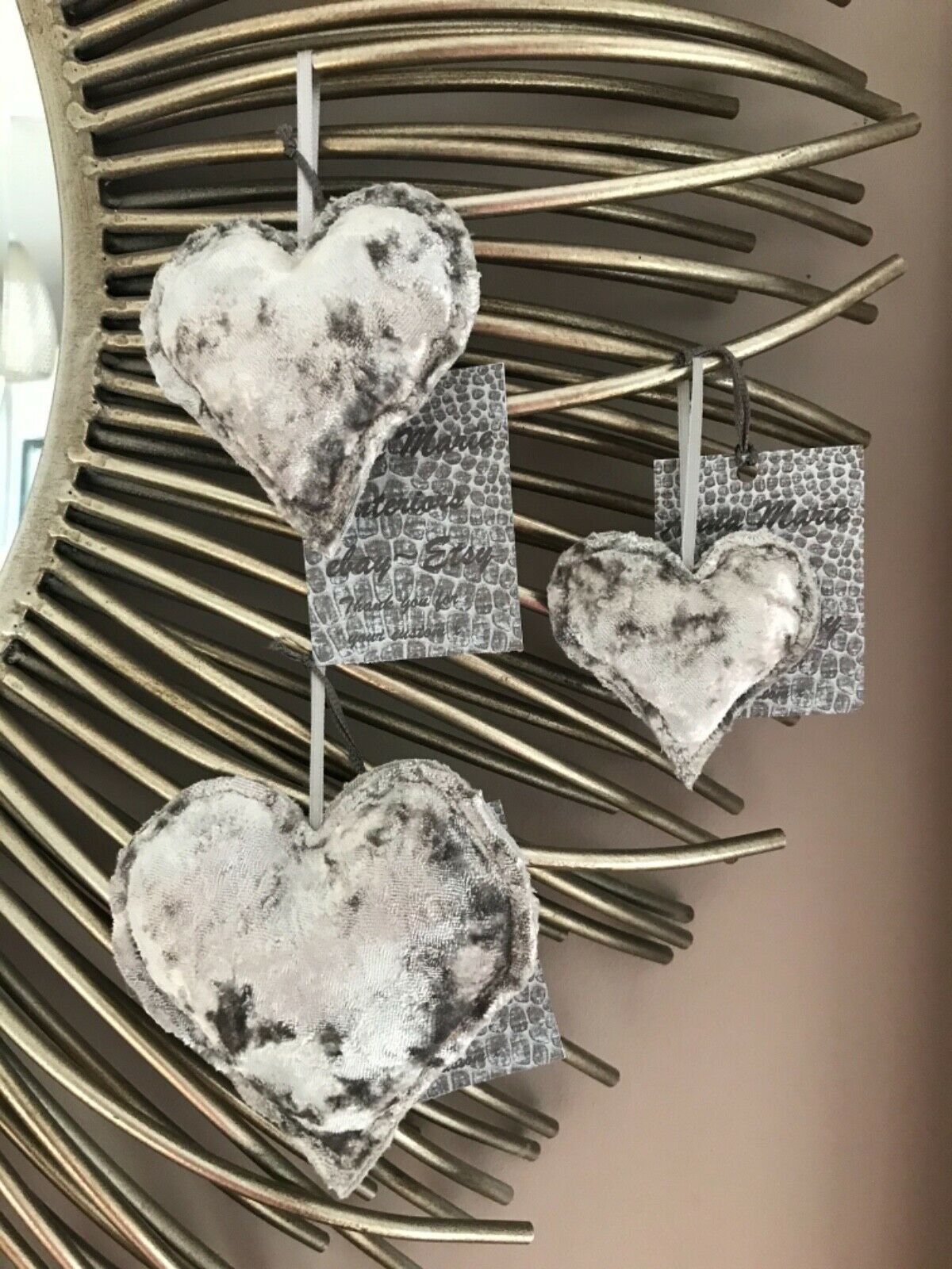 Lux Silver 4 Crushed Velvet Heart Decoration Gift Present Girl Woman ...