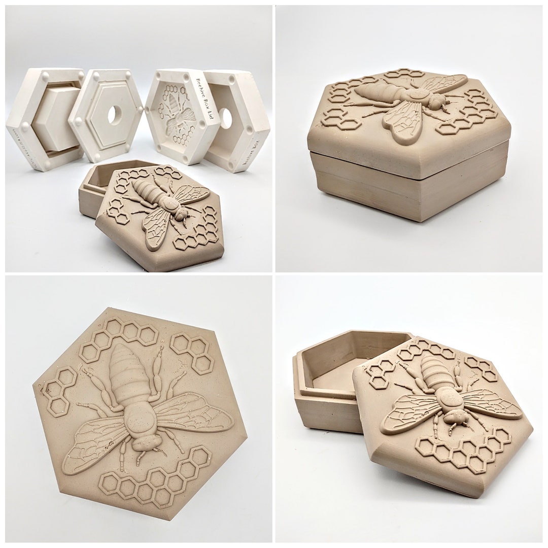 Honey Beehive Stash Trinket Box Container Ceramic Slip Casting Plaster ...