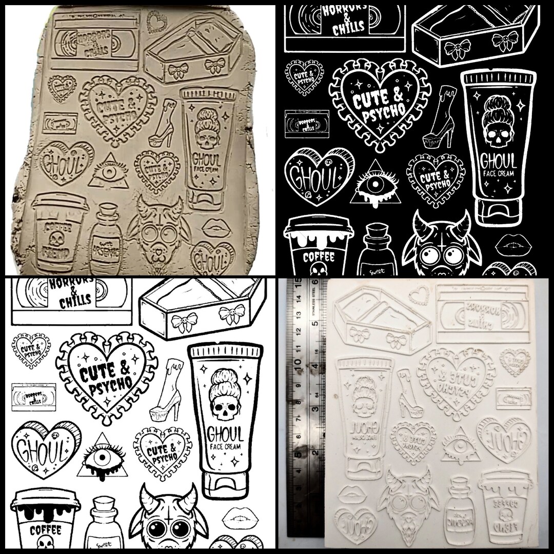 Spooky Cute Halloween Horror Clay Flash Mold Plaster Press Molds Sprig ...