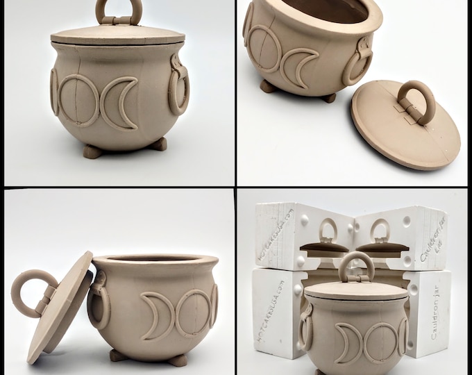 Cauldron Moon Phases Stash Jar Mold Ceramic Slip Casting Plaster Moulds ...