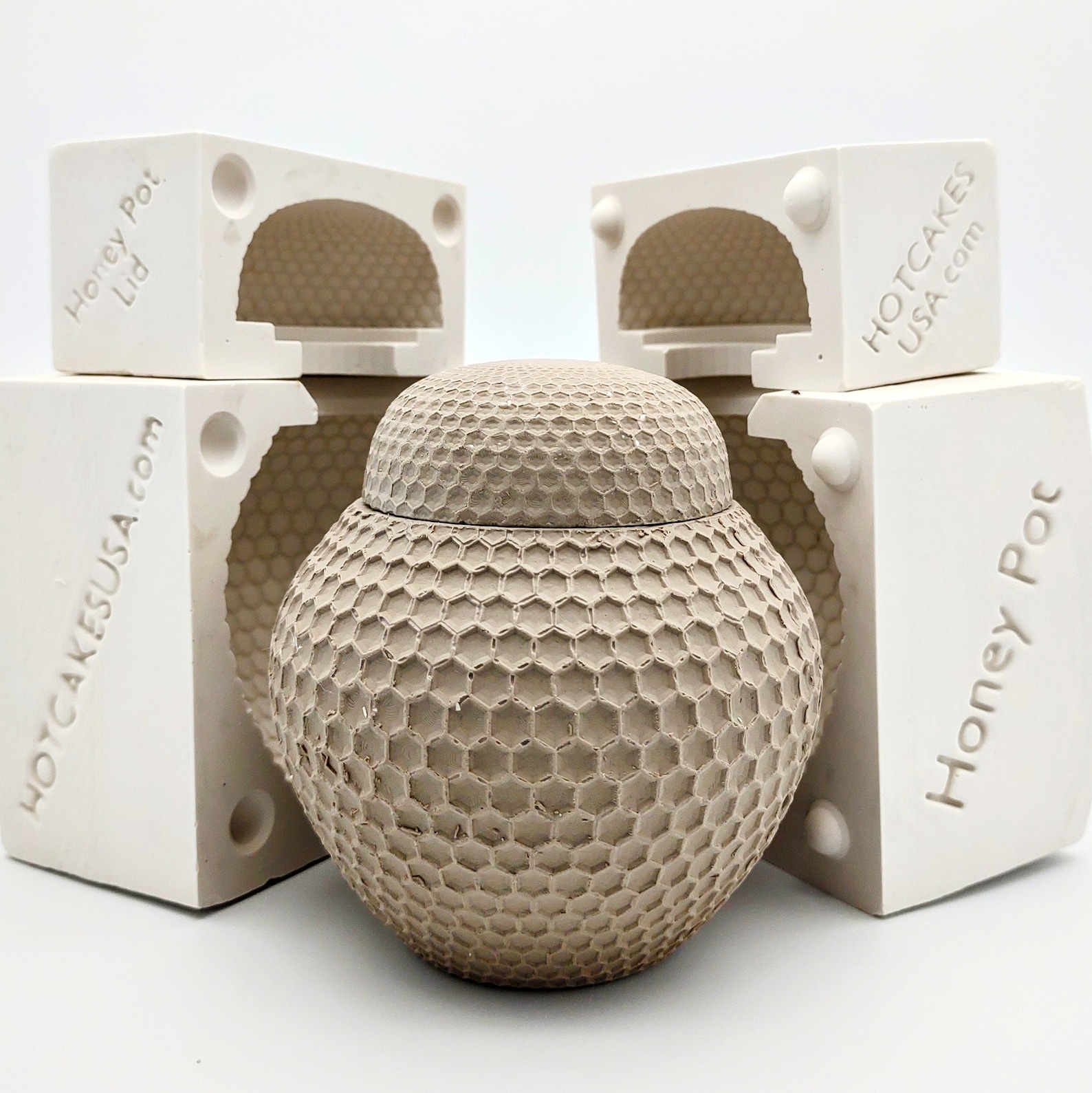 3.5" Honeycomb Hexagonal Beehive Stash Jar Mold Slip Casting Plaster ...