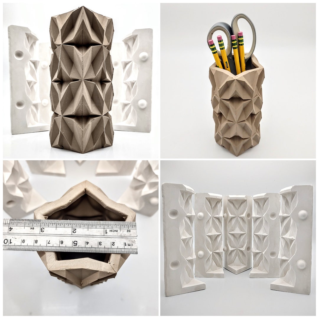Geometric Pencil Holder Desk Container Ceramic Mold Plaster Slip ...