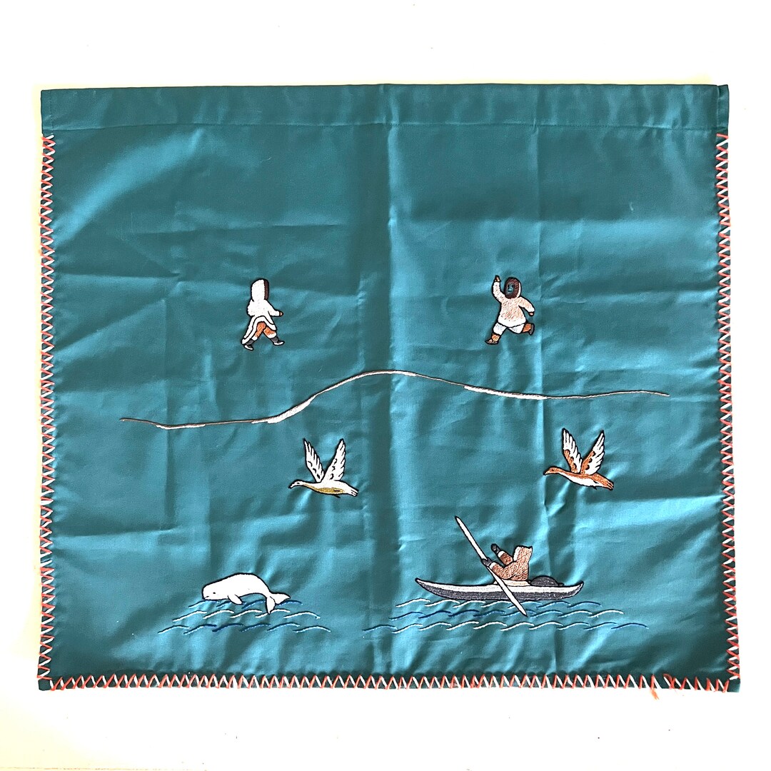 Inuit Hand Embroidered Wall Hanging Kayak Beluga Birds People Hand ...