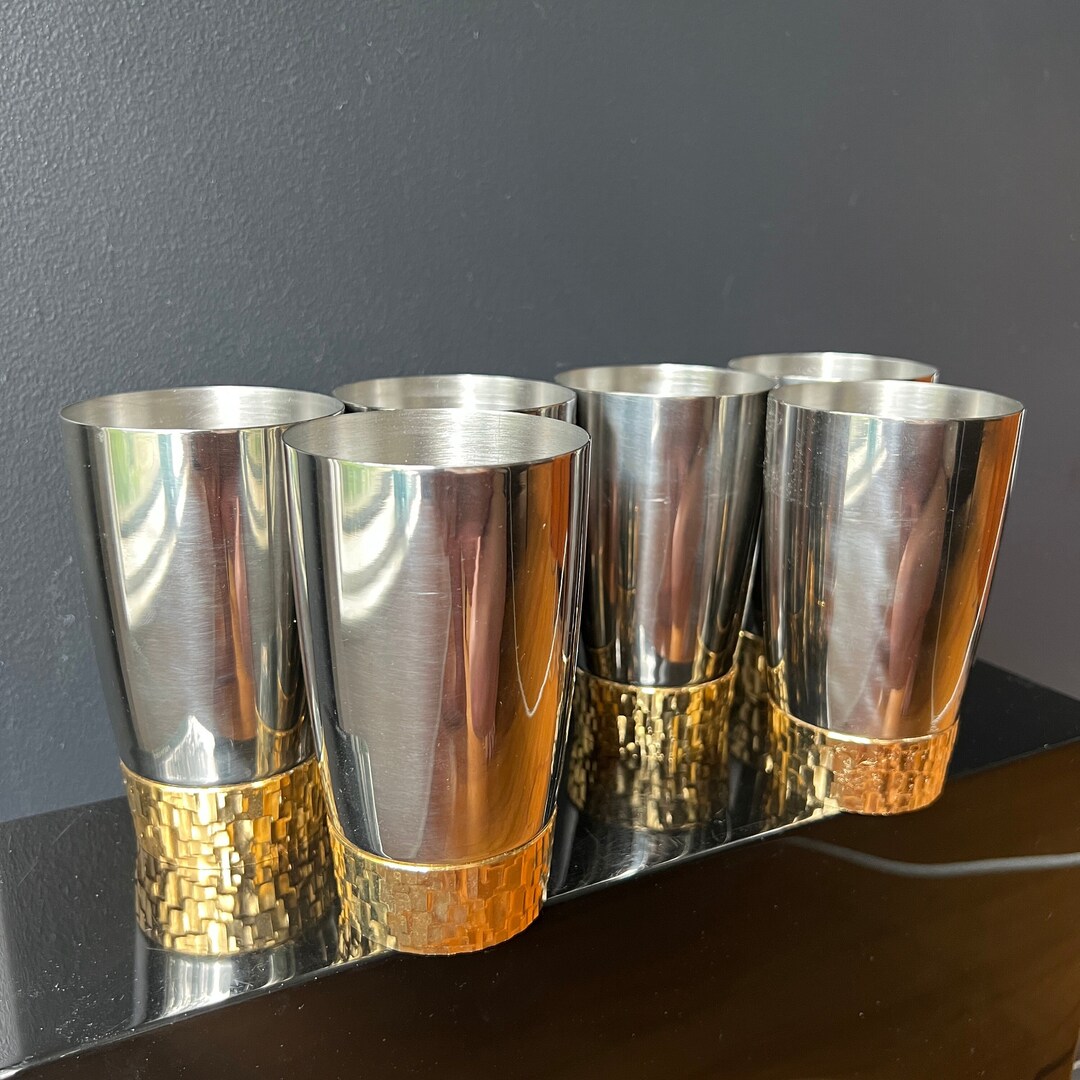 Stuart Devlin Design Viners Stainless Steel and Gold Cups Tumblers ...