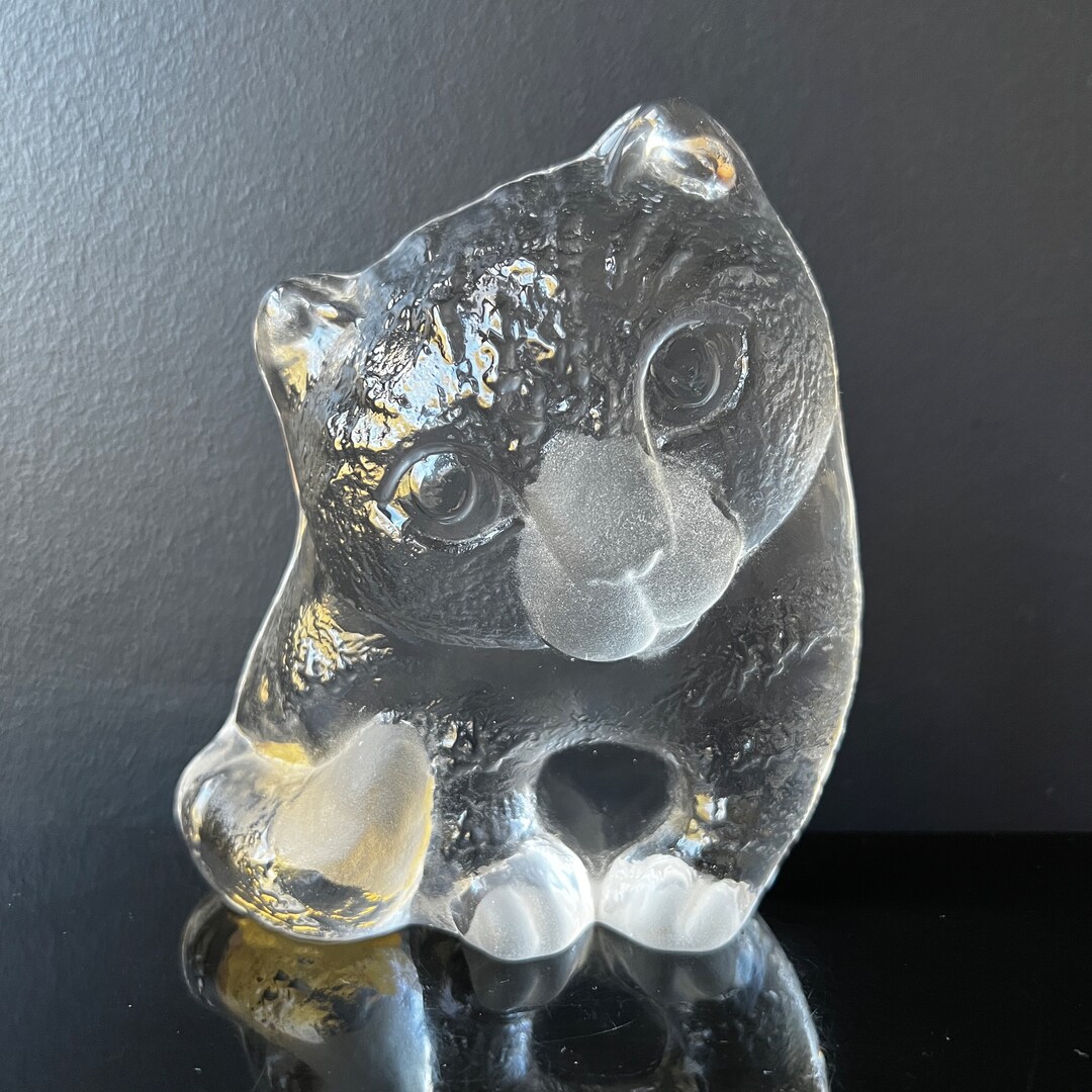 Large Royal Krona Lead Crystal Paperweight Signed Cat Glass Mats ...