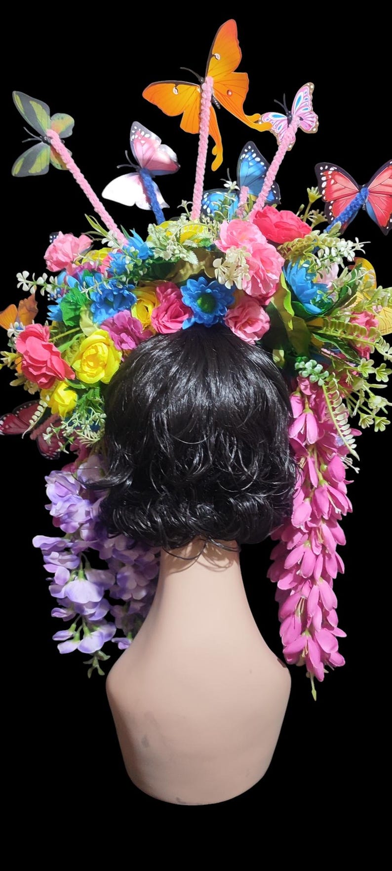 Custom Colorful Flower Headdress Butterfly Crown Big Floral Headpiece ...