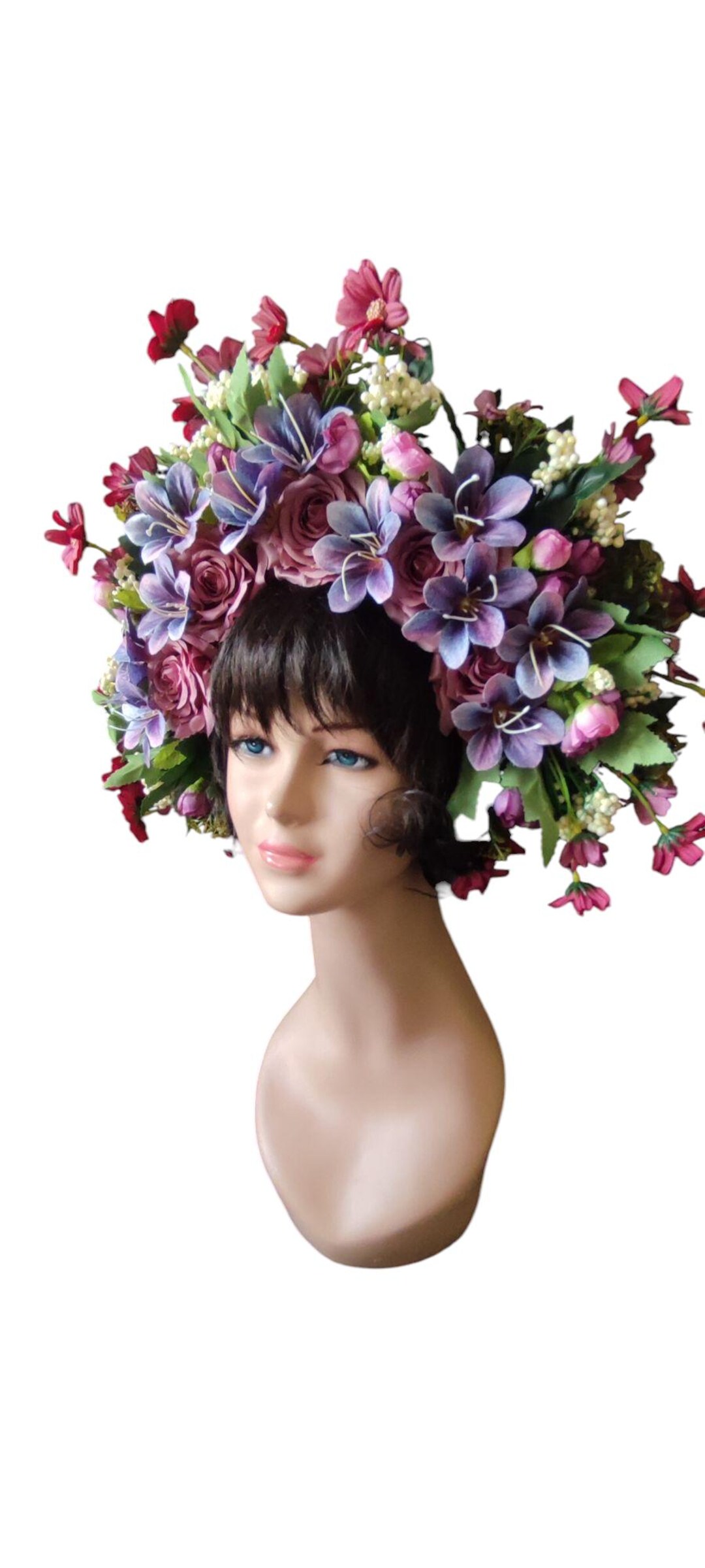 Large Flower Crown Purple Floral Crown Bohemian Headdress Summer ...