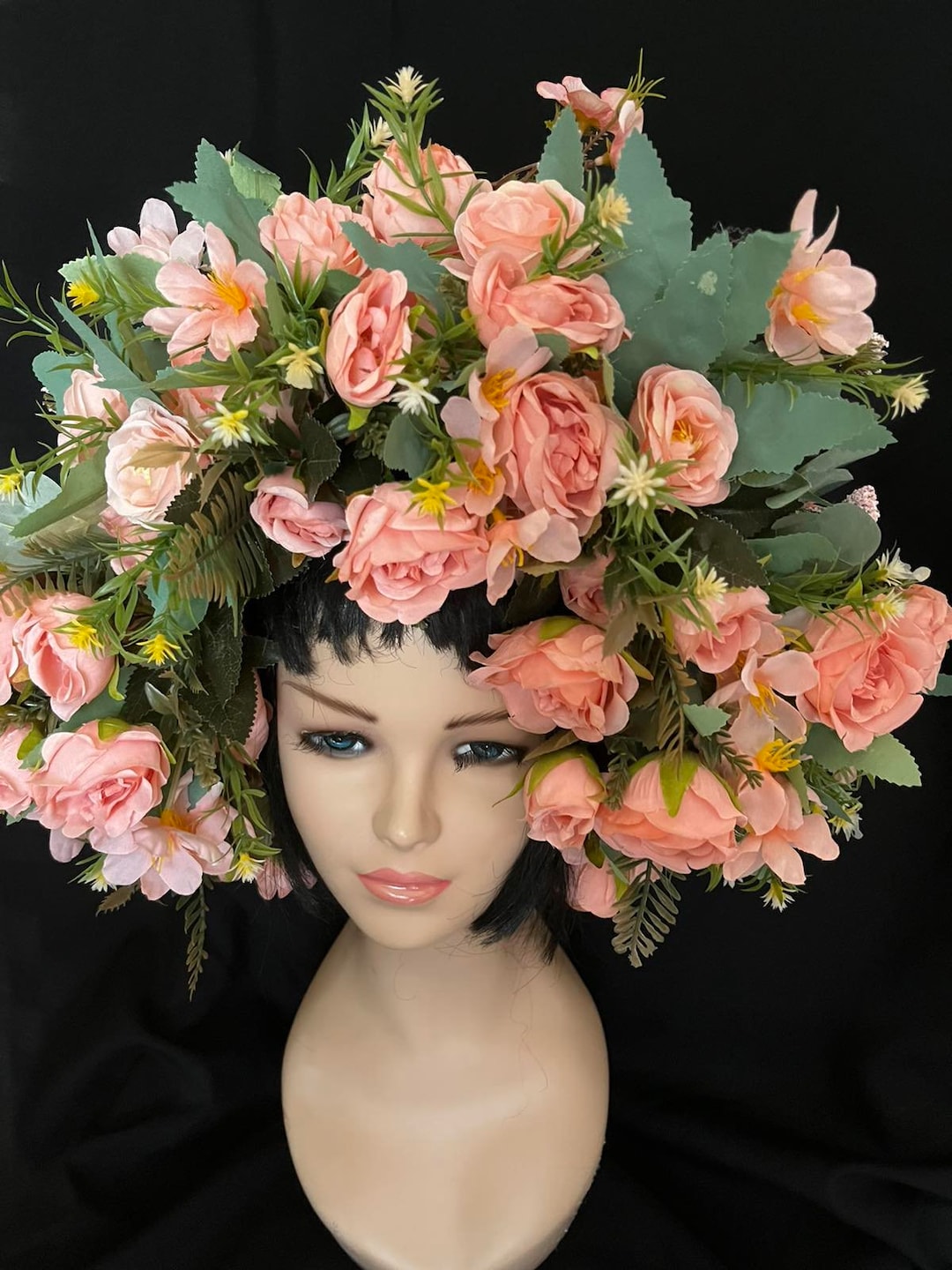 Coral Extra Large Wedding Flower Crown Fantasy Headdress Pink Bridal ...
