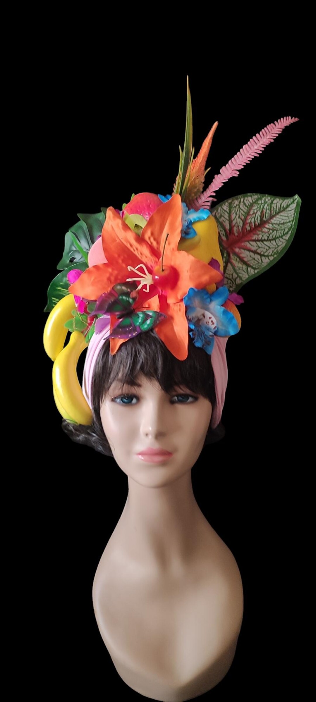 Pink Carmen Miranda Hat Fruit Hat Fruit Turban Exotic Headwear Tropical ...
