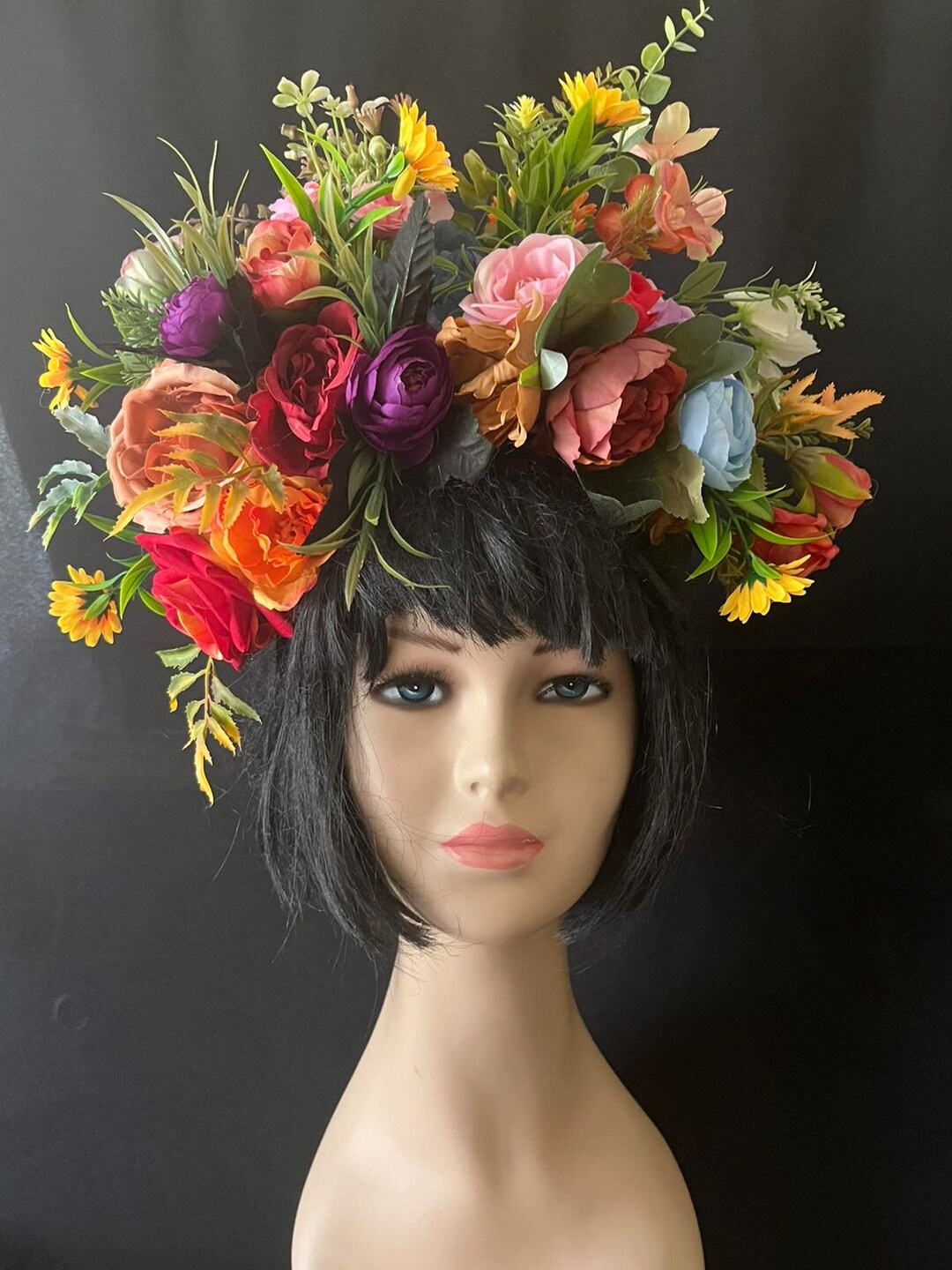 Frida Kahlo Floral Crown Day of the Dead Headpiece Dia De Los Muertos ...