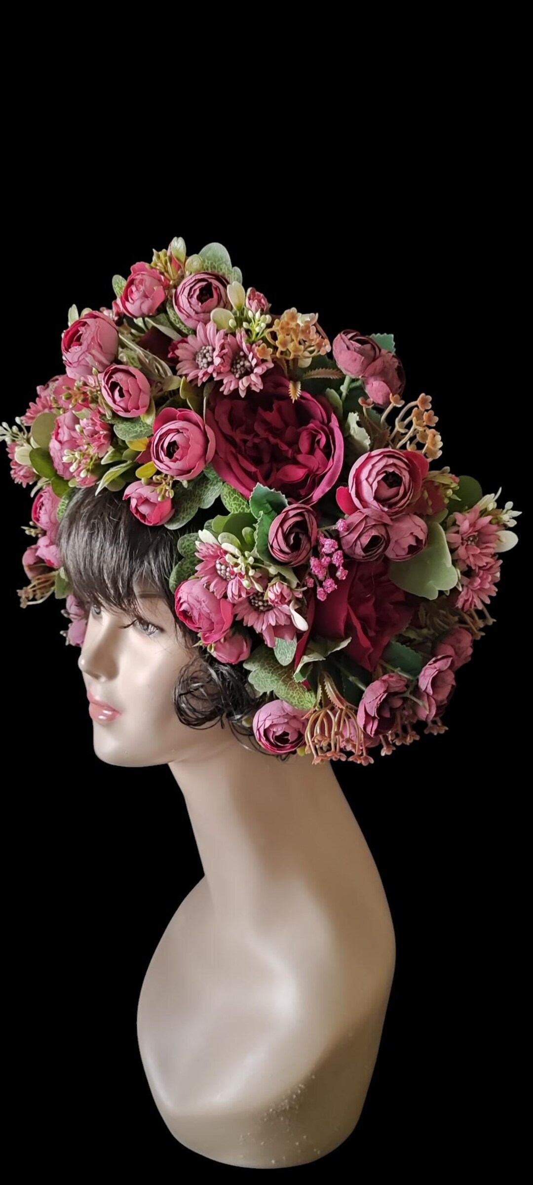 Maroon Flower Crown Day of the Dead Headpiece Catrina Crown Dia De Los ...