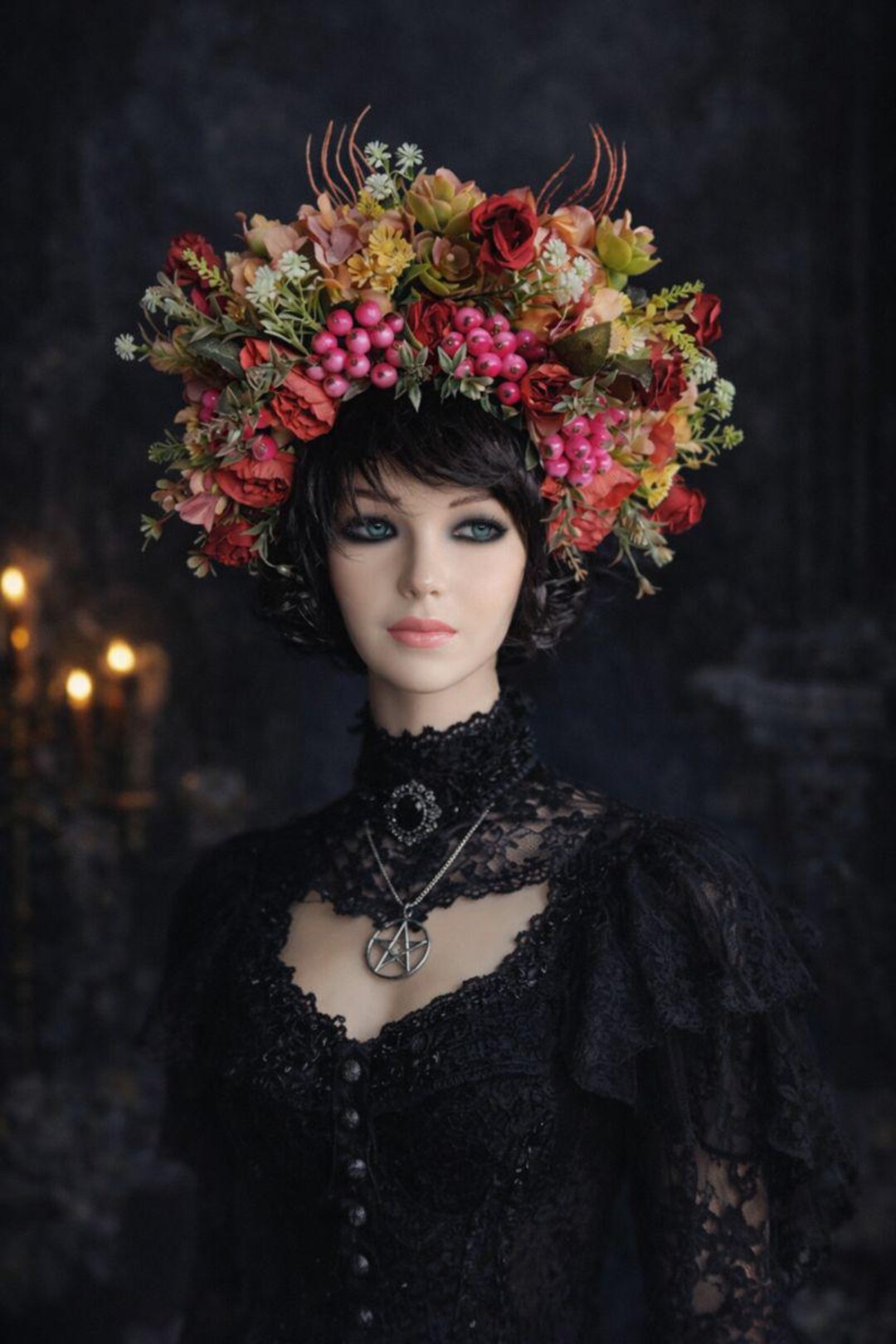Gothic Flower Crown Dramatic Flower Headdress Day of the Dead Headpiece ...