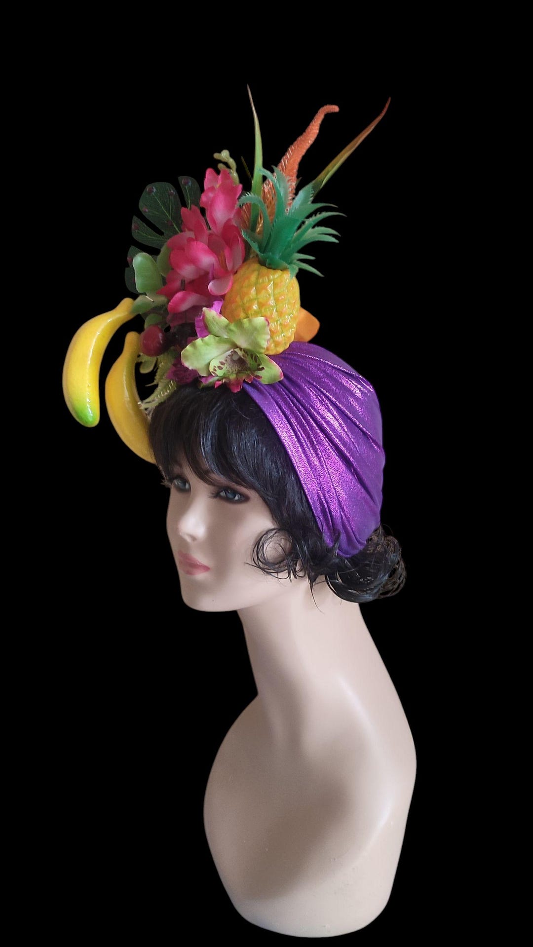 Violet Sequin Fruit Turban Tutti Frutty Hat Carmen Miranda Hat Fruit ...