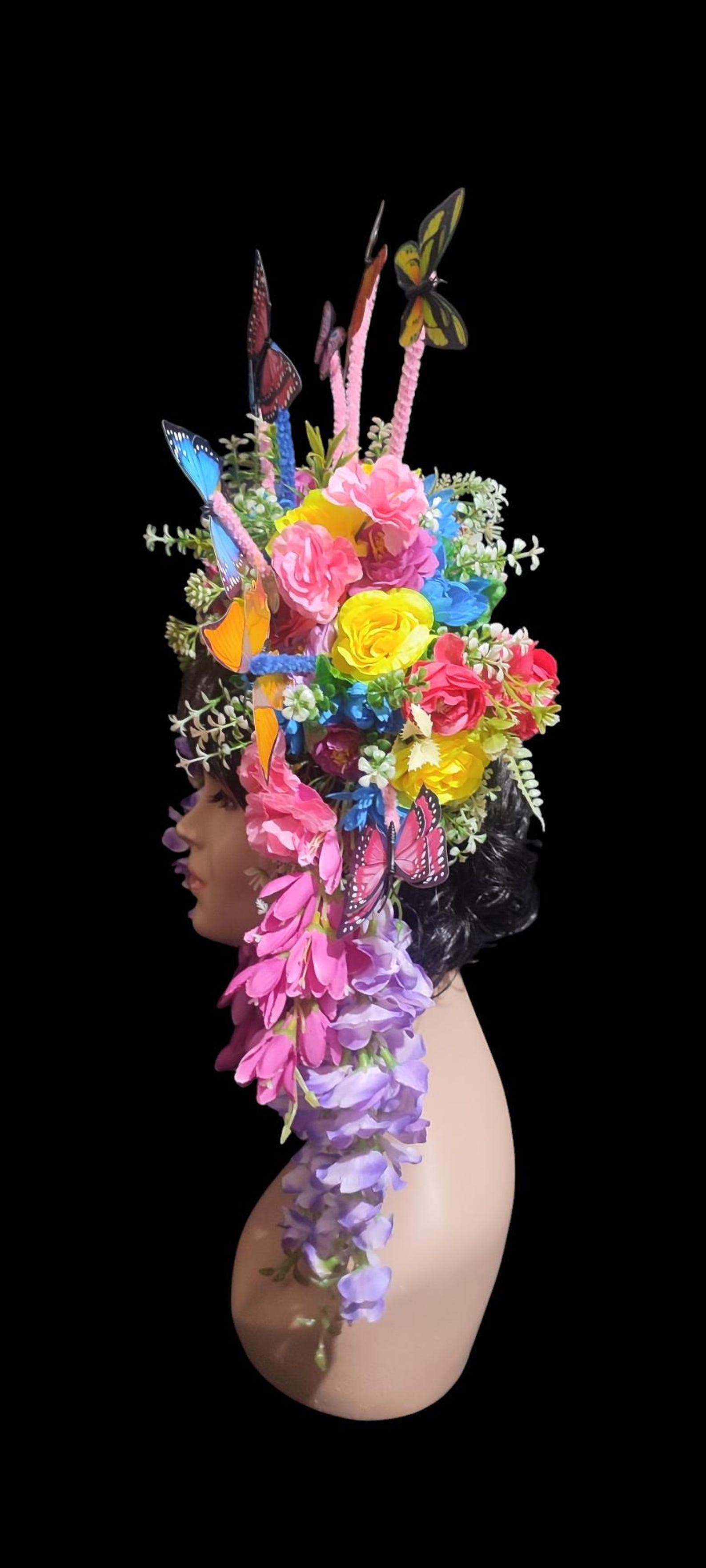Custom Colorful Flower Headdress Butterfly Crown Big Floral Headpiece ...