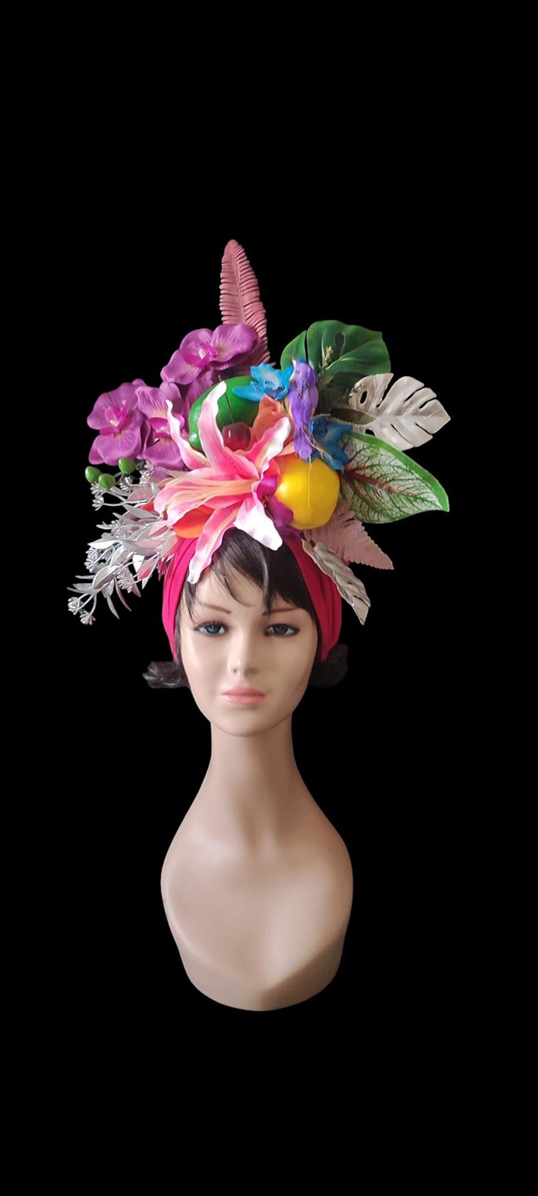 Hot Pink Carmen Miranda Fruit Turban Exotic Headdress Fruit Turban Tiki ...