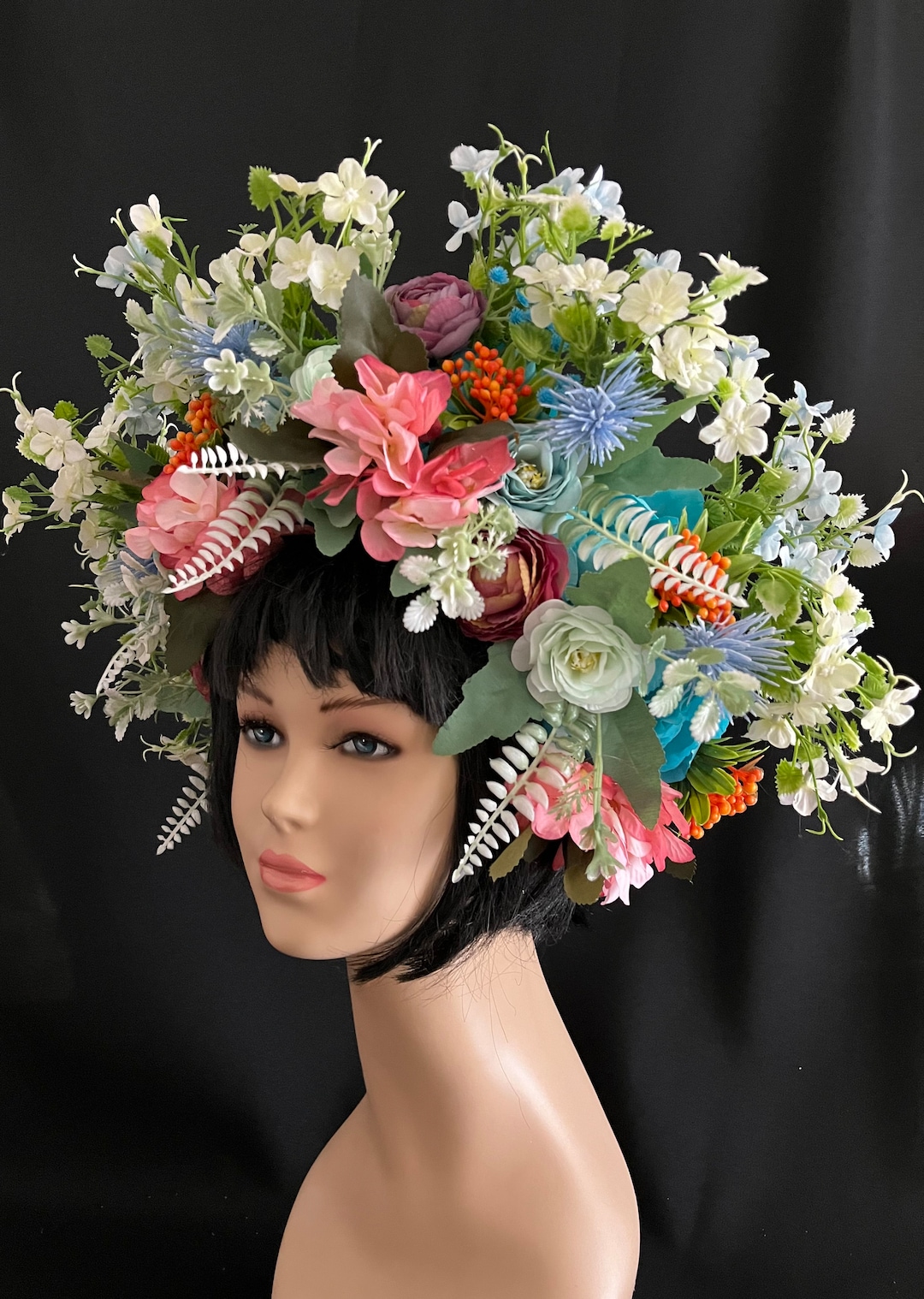Blue Pink Spring Flower Headdress Fairy Floral Headpiece Large Flower ...