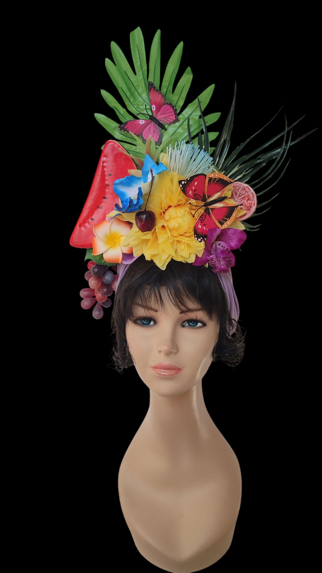 Purple Fruit Turban Tutti Frutty Hat Carmen Miranda Hat Tiki Headdress ...