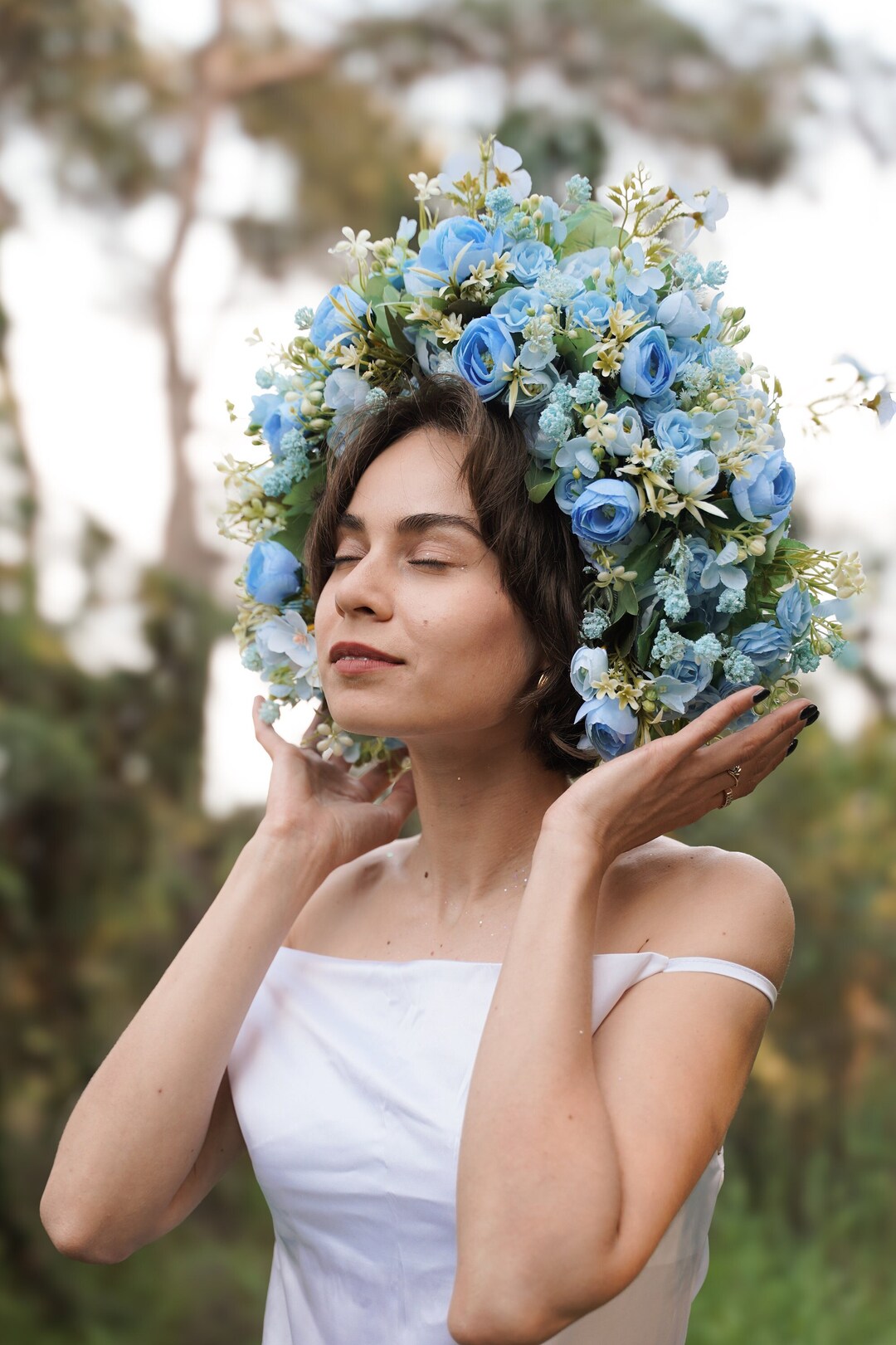 Blue Floral Headdress Winter Flower Crown Huge Flower Crown Fantasy ...