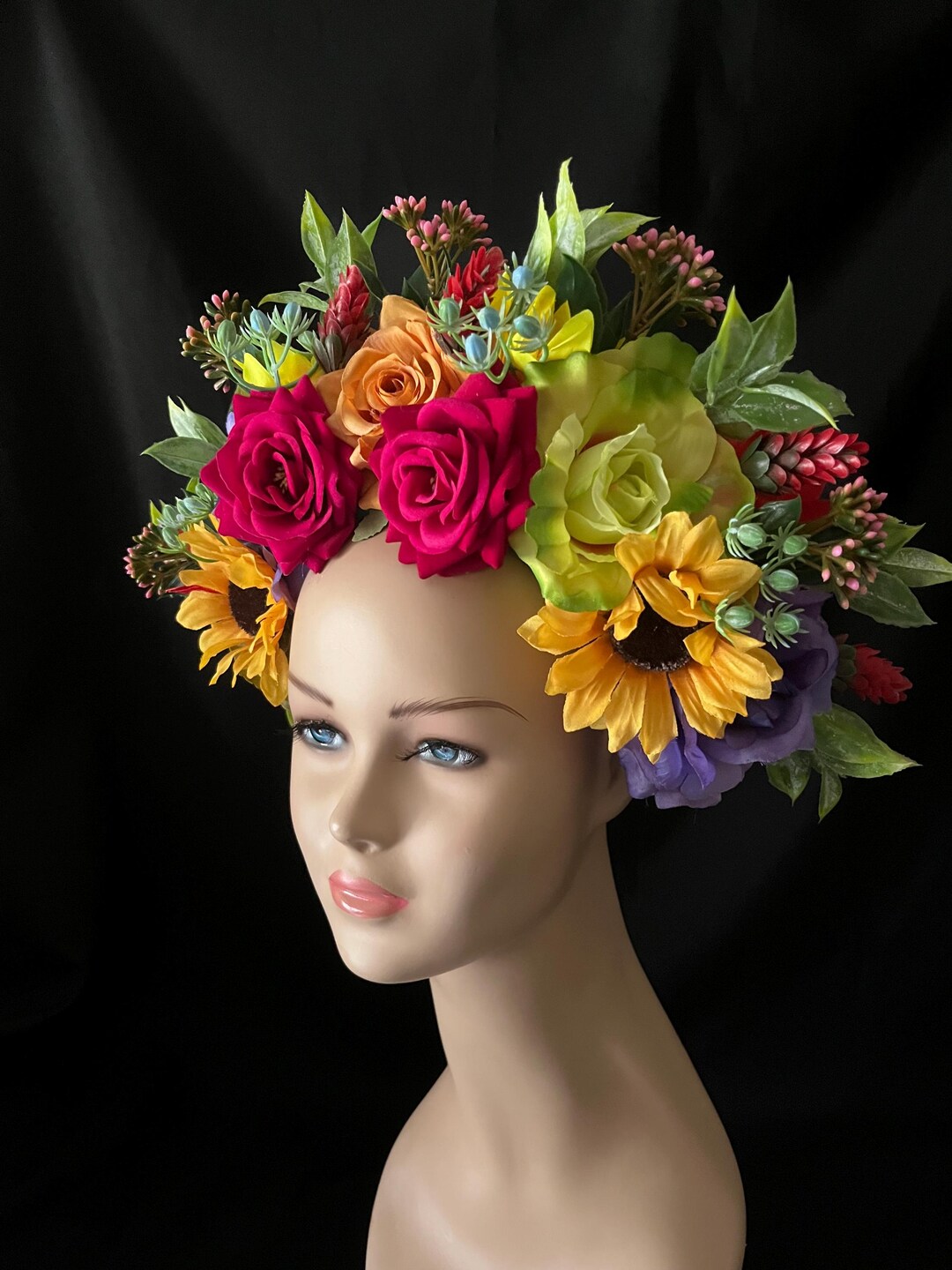 Fiesta Floral Crown Frida Headpiece Mexican Flower Headpiece Colorful ...