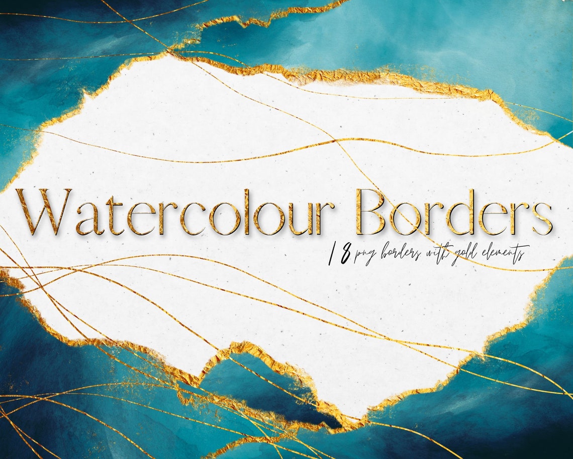 18 Gold and Blue Watercolour Border Clipart Gold Brushstrokes | Etsy