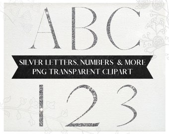 SILVER FOIL ALPHABET Digital ClipArt Letters Numbers | Etsy