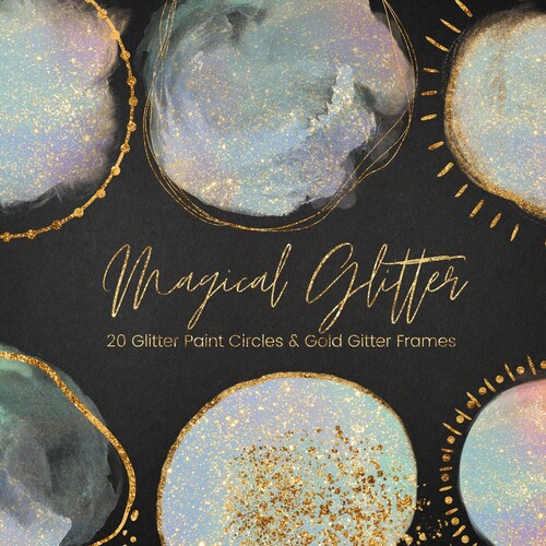 20 Rainbow Glitter Paint Clipart Gold Glitter Circle Frames | Etsy