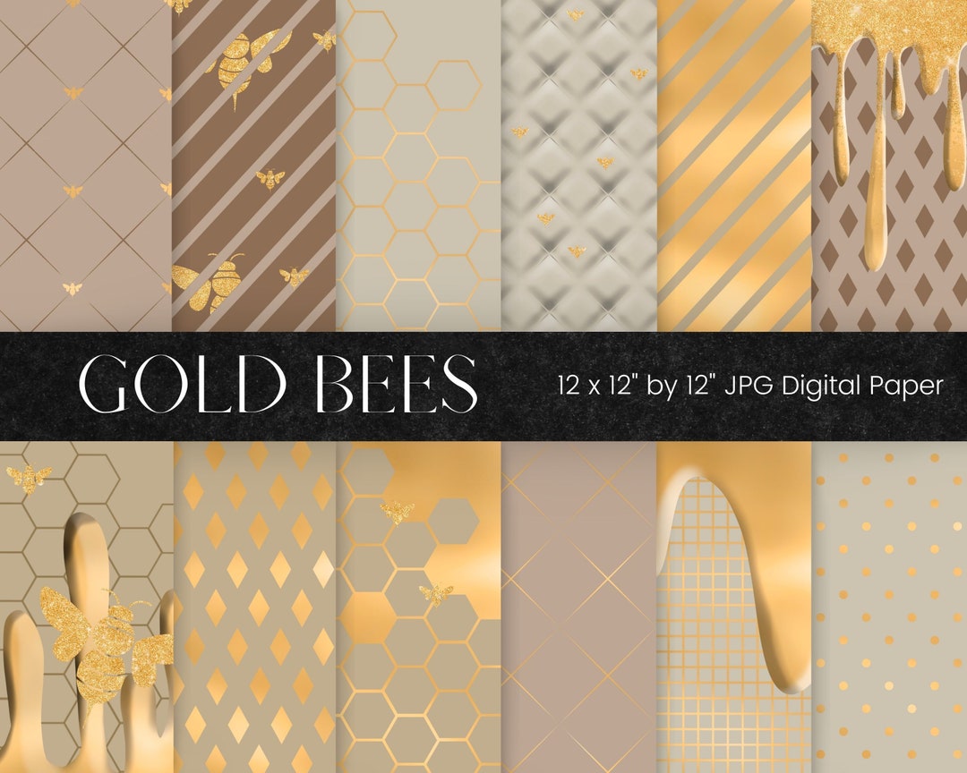 Bee Digital Paper, Beige Bee Printable Digital Scrapbooking, Gold ...