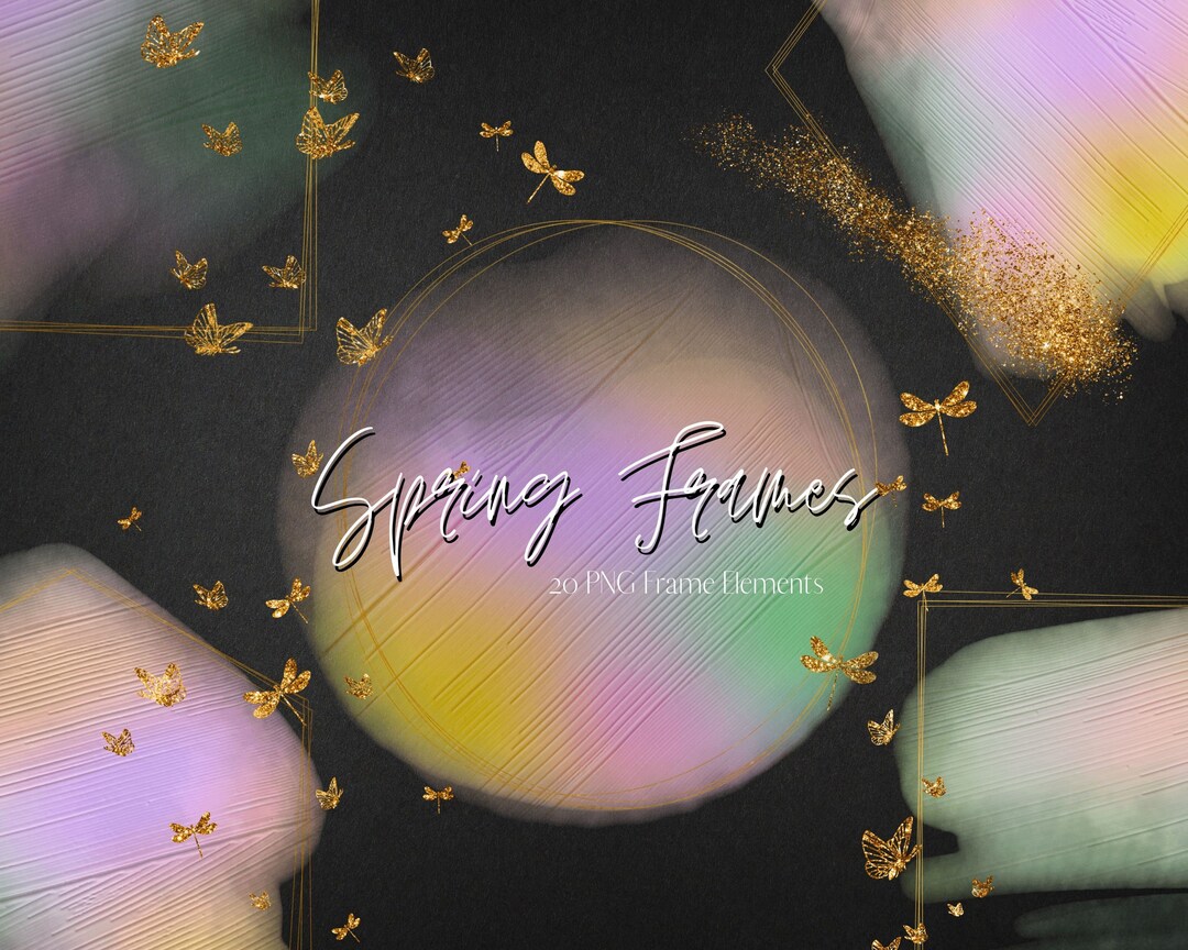 Butterfly and Dragonfly Spring Frame Clipart, Gold Frame Clip Art ...