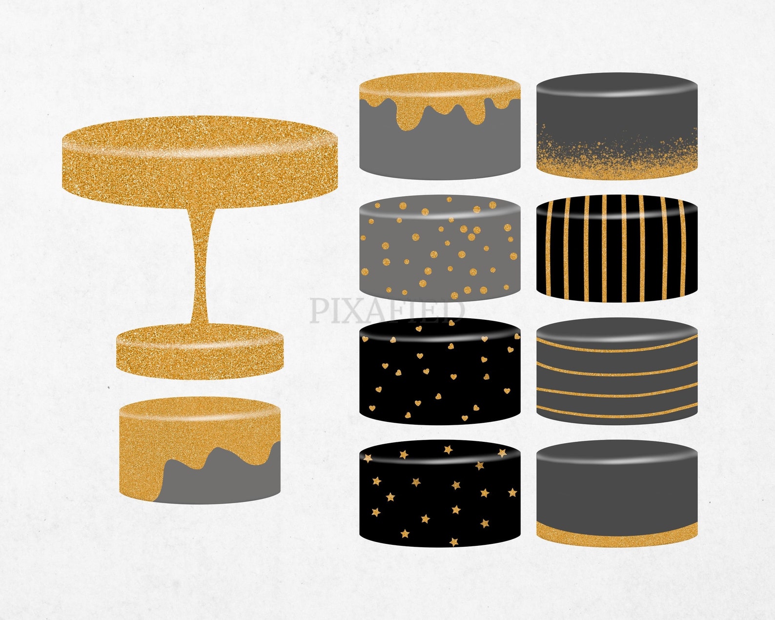 Black and Gold Glitter Birthday Party Clip Art Set, Black Balloon ...