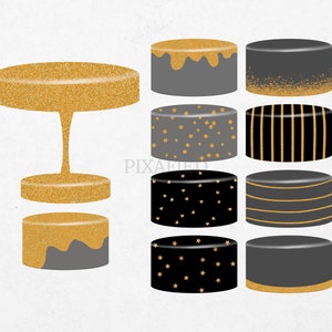 Black and Gold Glitter Birthday Party Clip Art Set, Black Balloon ...